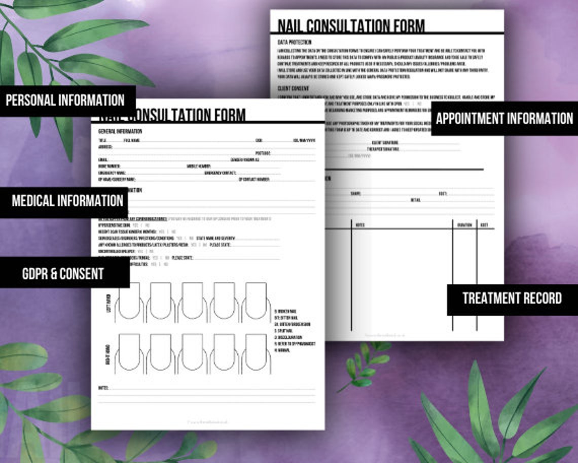 Nail Consultation Forms Printable Nail Services Template - Etsy