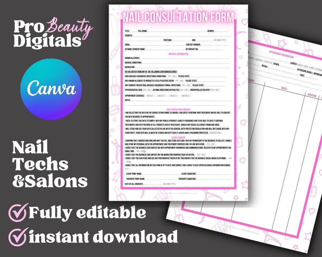 Editable Nail Consultation Form | Salon Client Template (printable ...