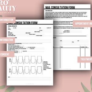 Nail Consultation Forms, Printable, Nail Services, Template, Salon ...