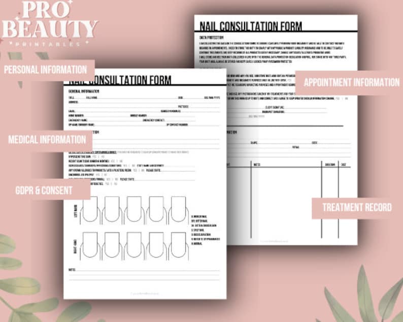 Nail Consultation Forms, Printable, Nail Services, Template, Salon ...