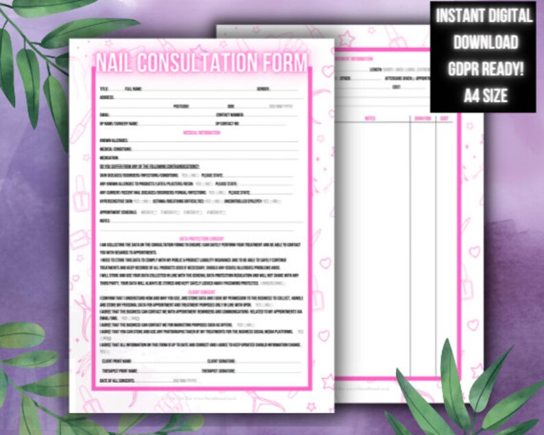 Nail Consultation Form Printable Nail Tech Forms Nail - Etsy New Zealand