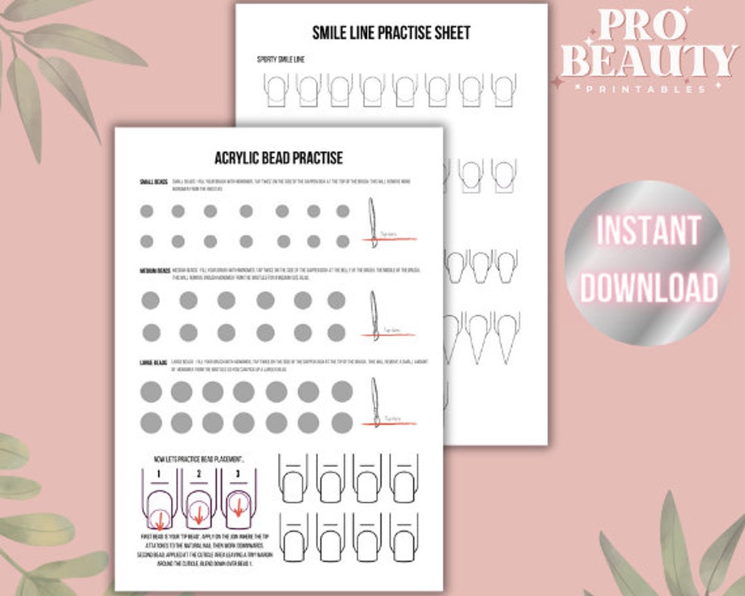 Acrylic Nail Practise Sheet Printable Download, Nail Art, Nail Tech ...
