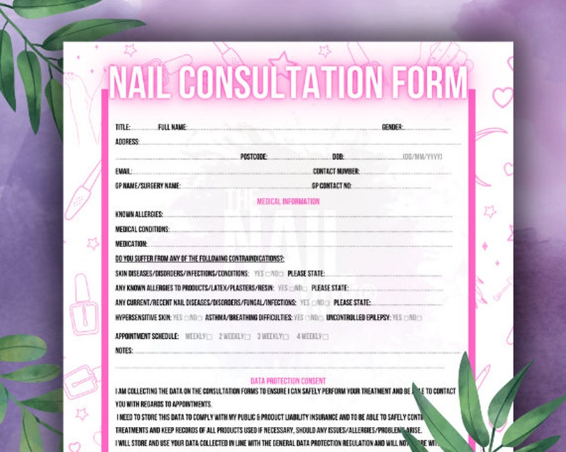 Nail Consultation Form Printable Nail Tech Forms Nail | Etsy