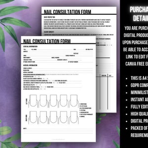 Nail Consultation Forms Printable Nail Services Template - Etsy