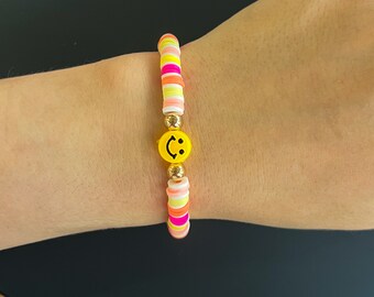 Smiley Face Clay Bead Bracelet - Etsy