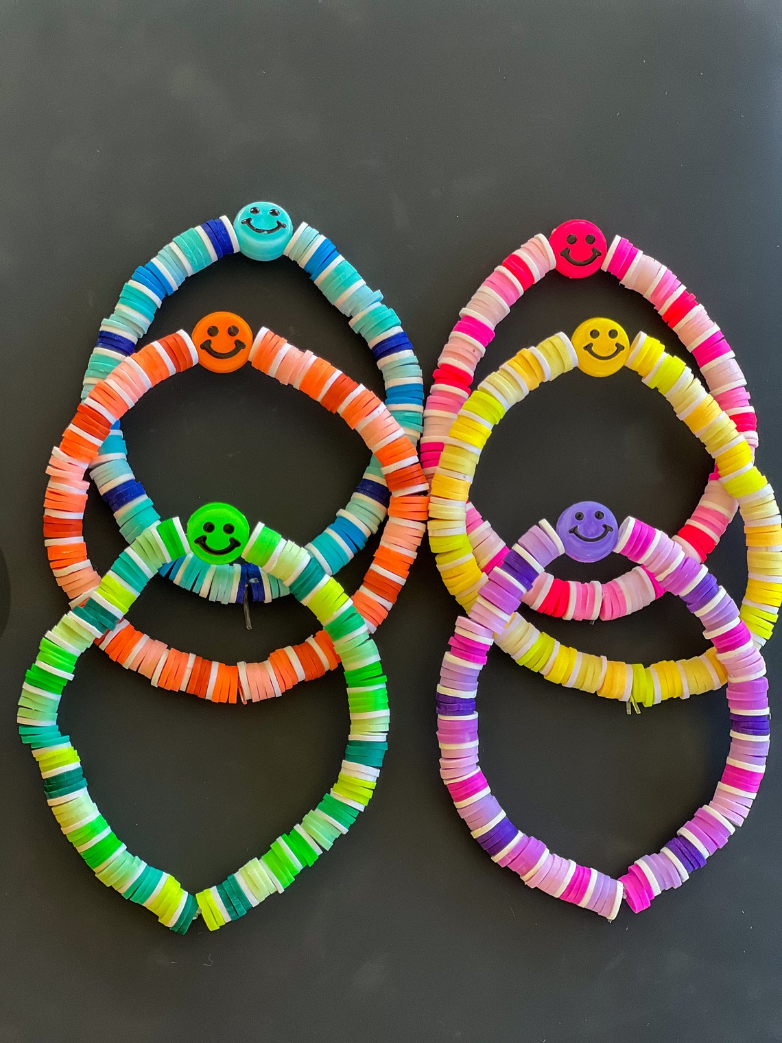 Monochromatic Smiley Face Clay Beaded Bracelet - Etsy