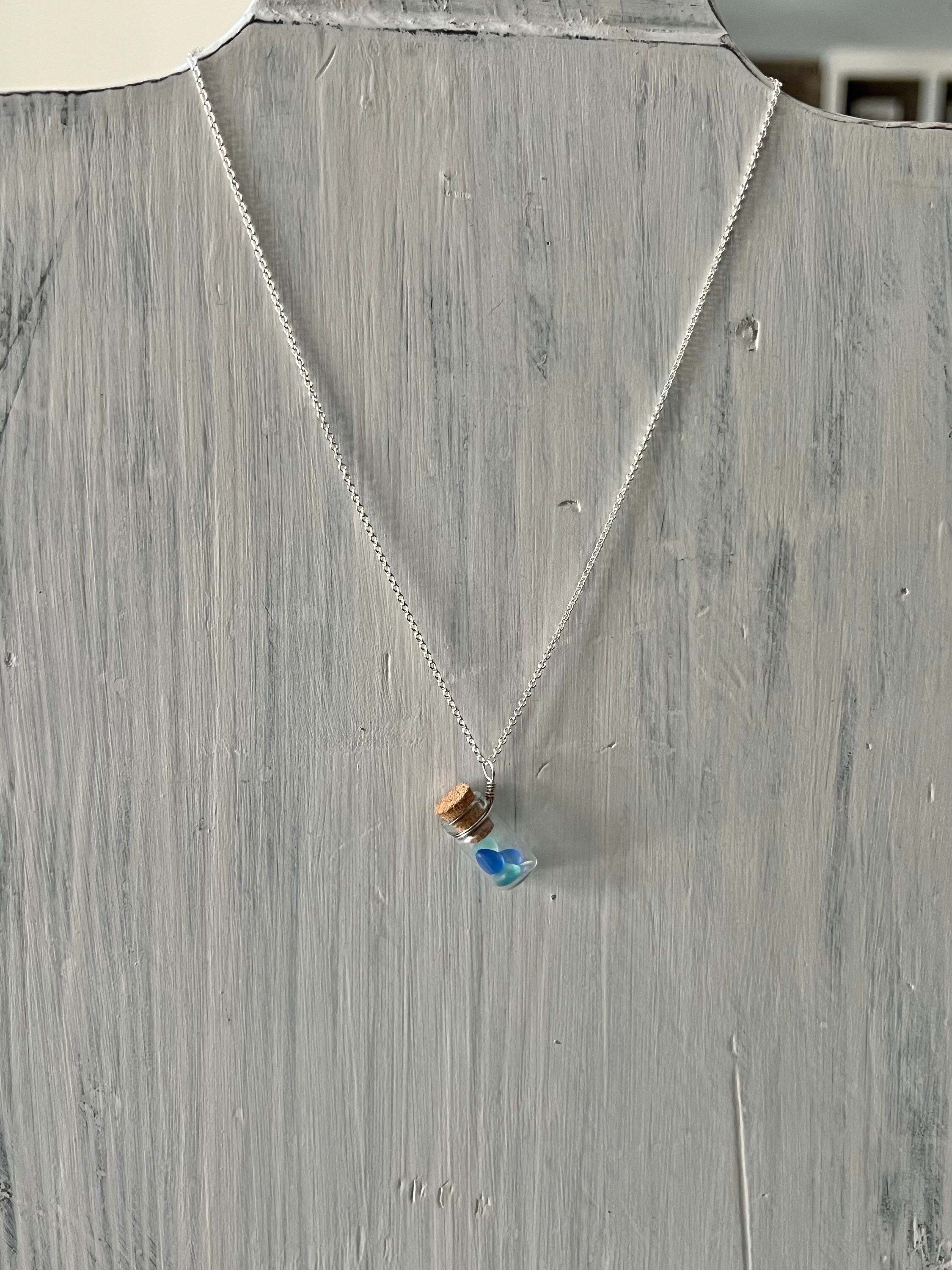 Sea Glass Gems in a Bottle Sterling Silver Chain 16 Handmade Authentic ...