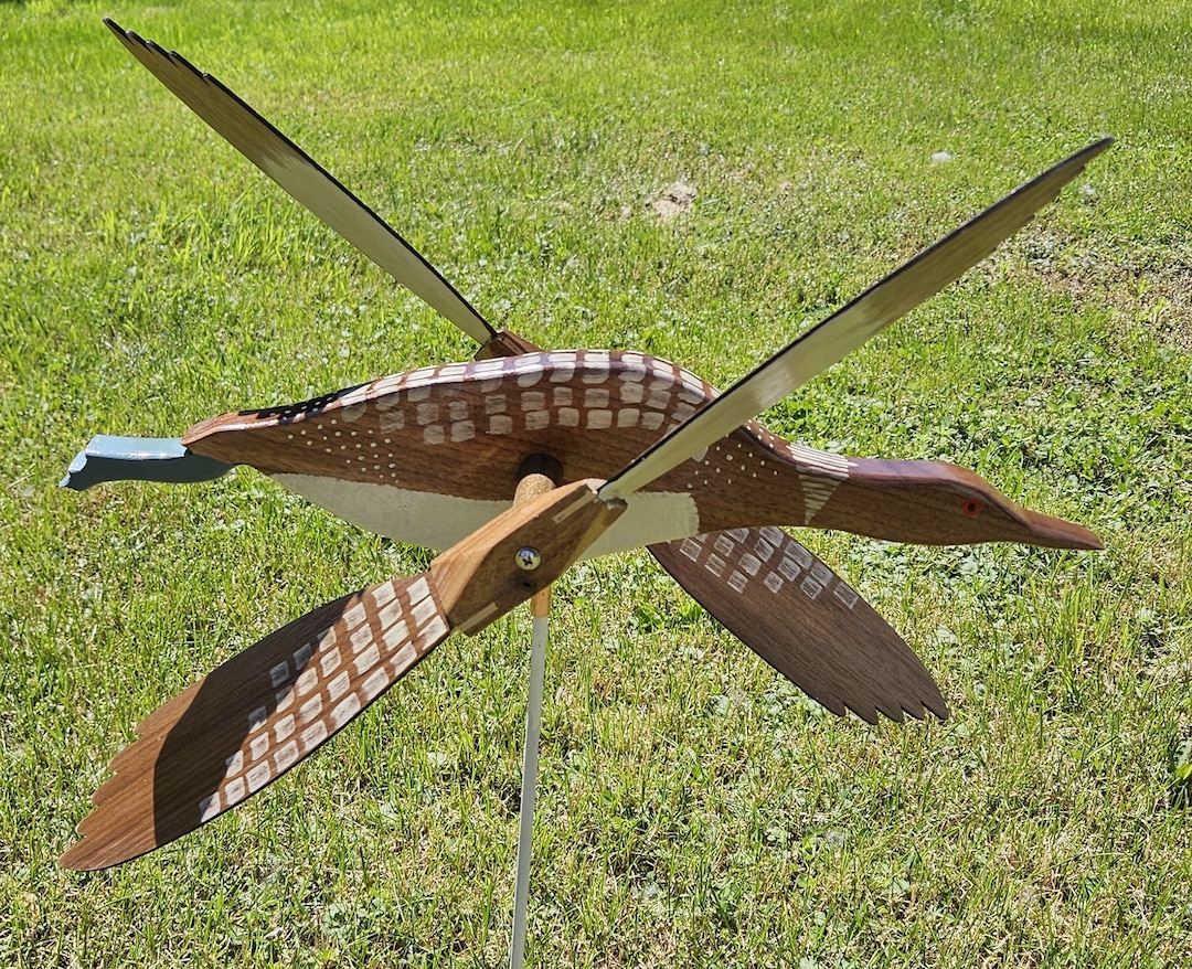 Large Hand Made Custom Black Walnut 20" Loon Waterfowl Bird Whirligig 'folk Art' Lawn Ornament ...