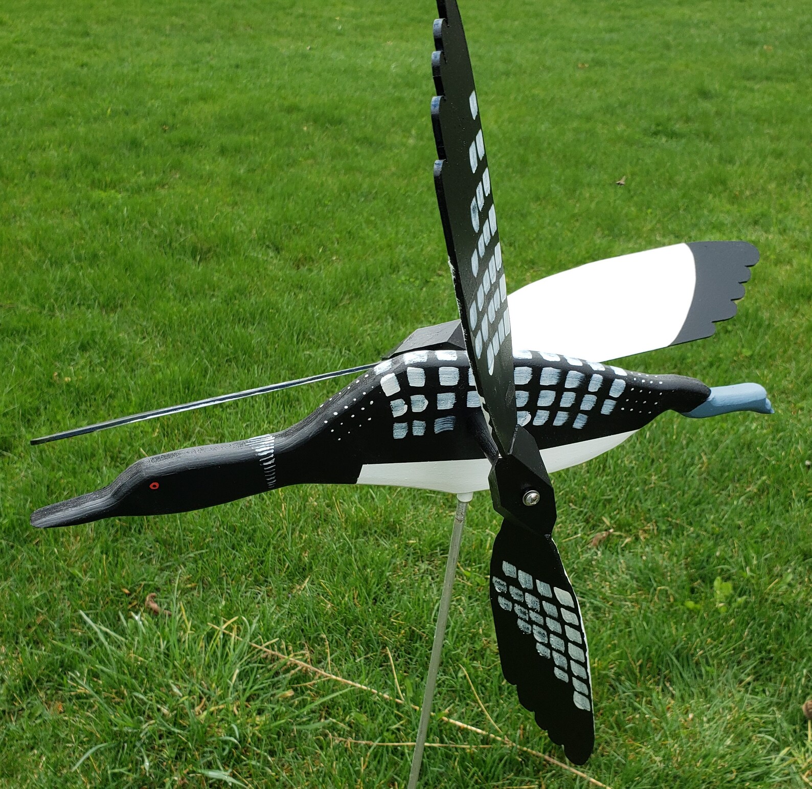 Large Hand Made 20" Loon Waterfowl Bird Whirligig 'folk Art' Lawn / Deck Ornament With 2' Rod ...