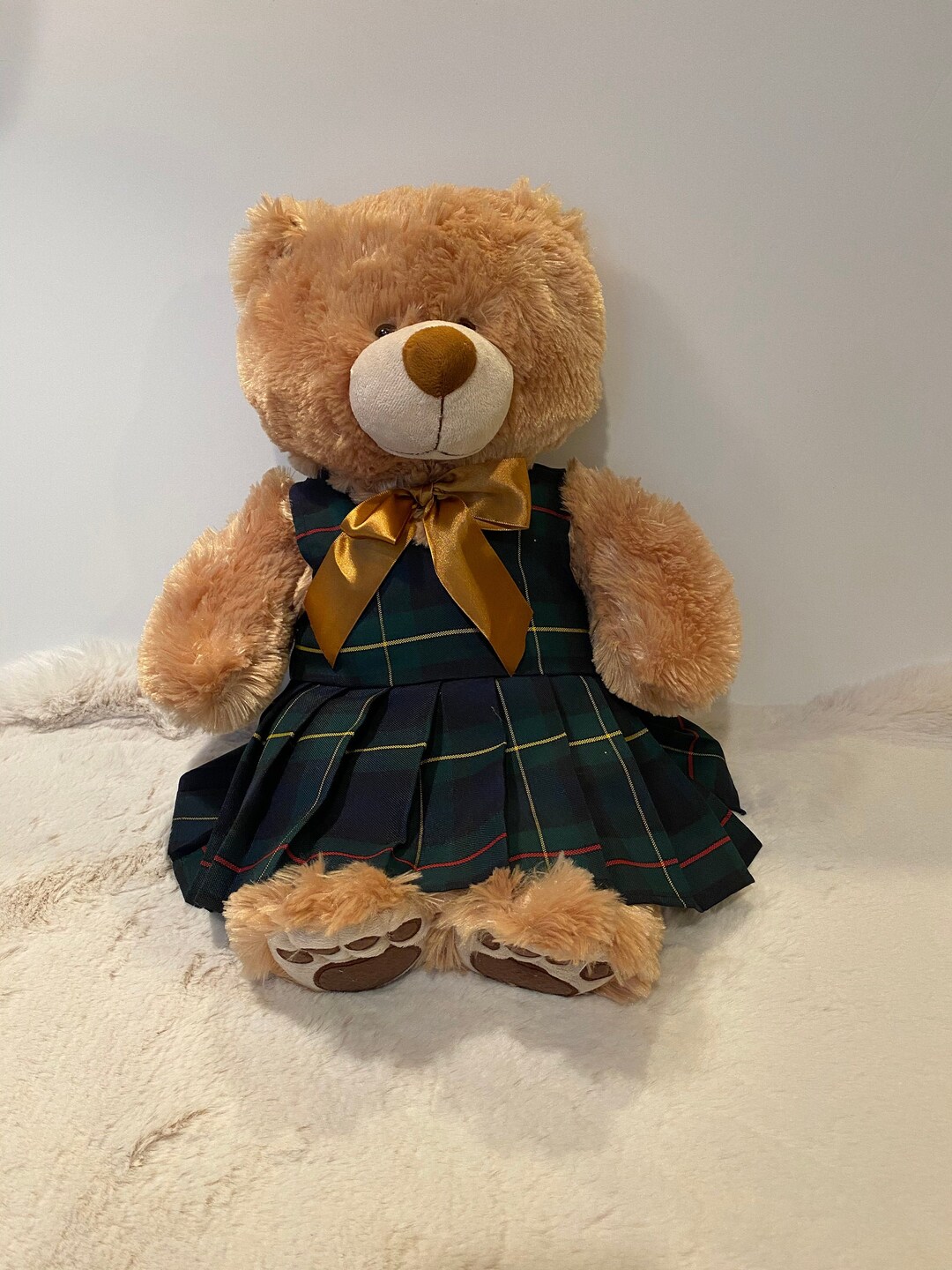 18 Inch Soft Plush Teddy Bear in Navy, Forest,red,yellow Plaid Fabric ...