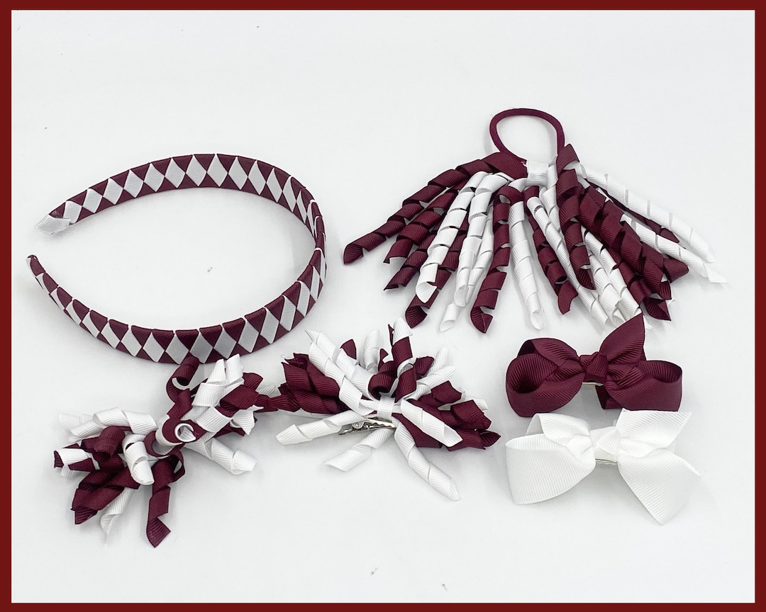 Burgundy White Ribbon Hair Bows/back to School/girls Hair Accessories ...