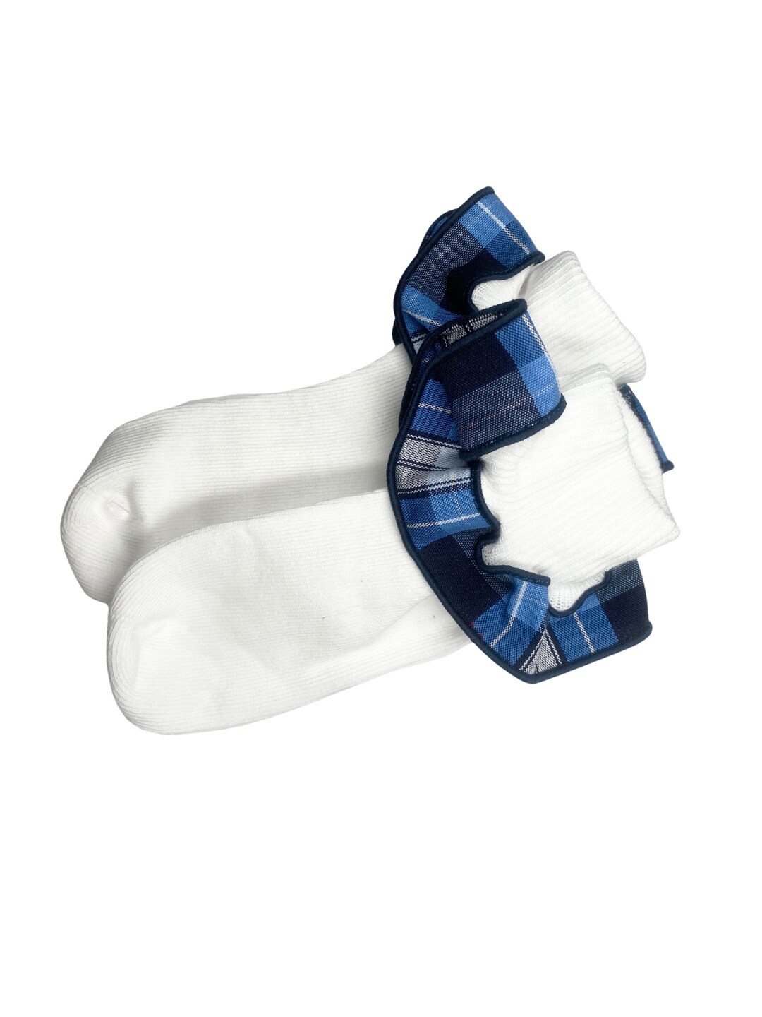 Plaid 76-girls Plaid Trimmed Ruffled Ankle Socks--school Uniform Socks ...