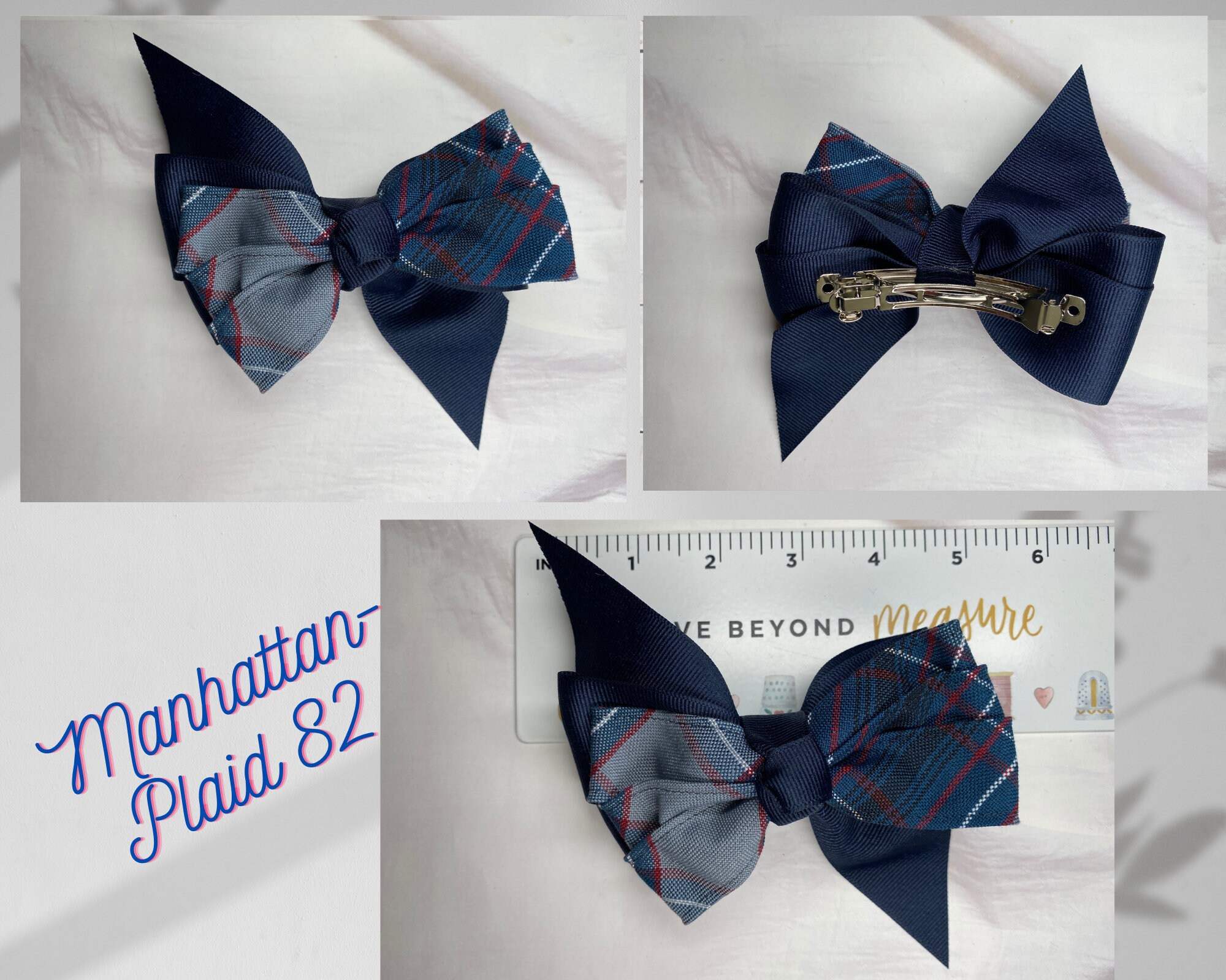 Large Plaid & Ribbon Pinwheel Bow/back to School Uniform Plaid Fabric ...