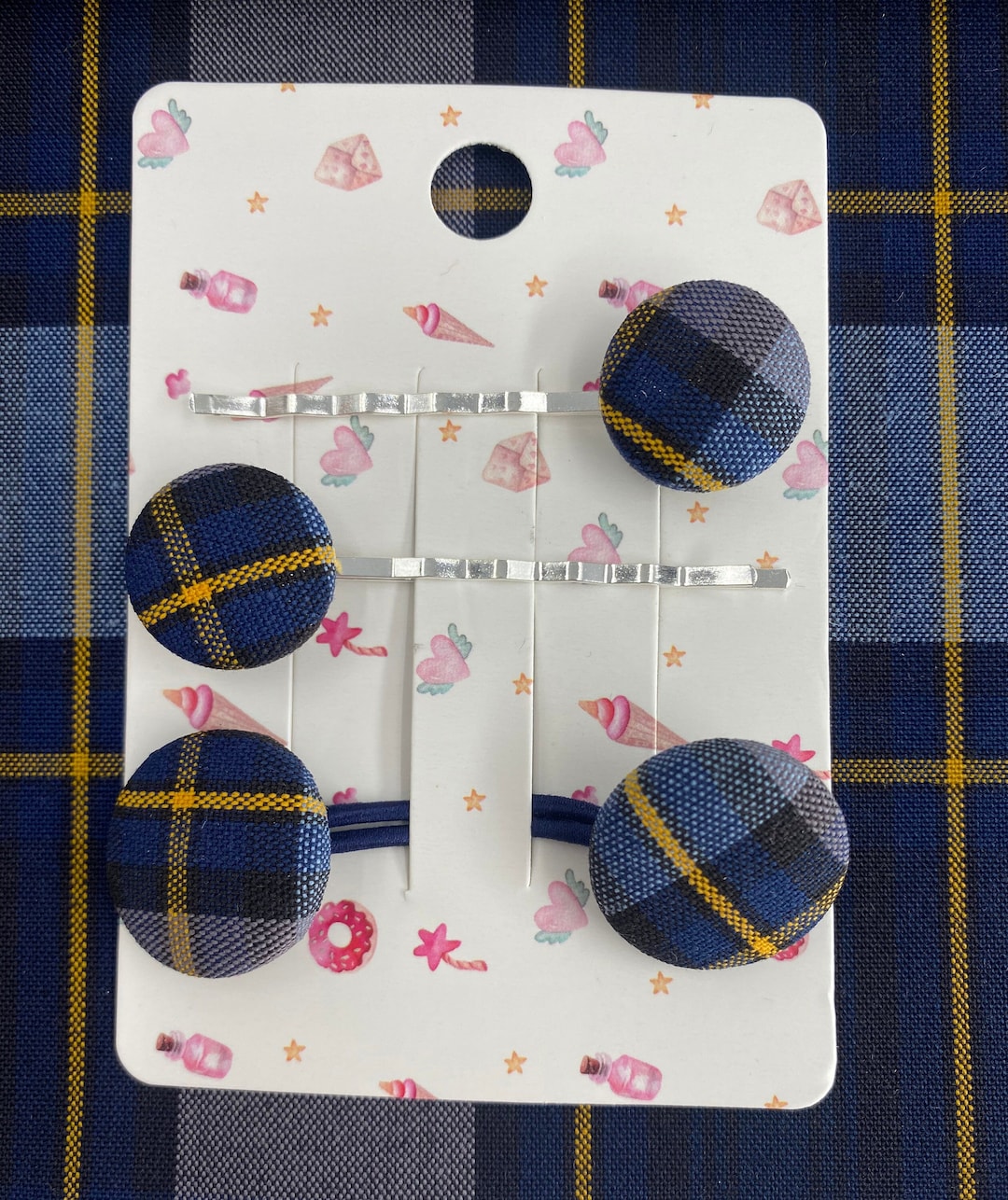Classic Navy Plaid 57/school Uniform Plaid/hair Bobby Pin/double Button ...