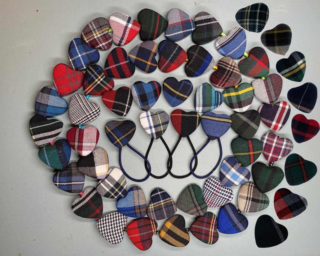 Heart Shape Button Hair Ties School Uniform Plaid/set of - Etsy