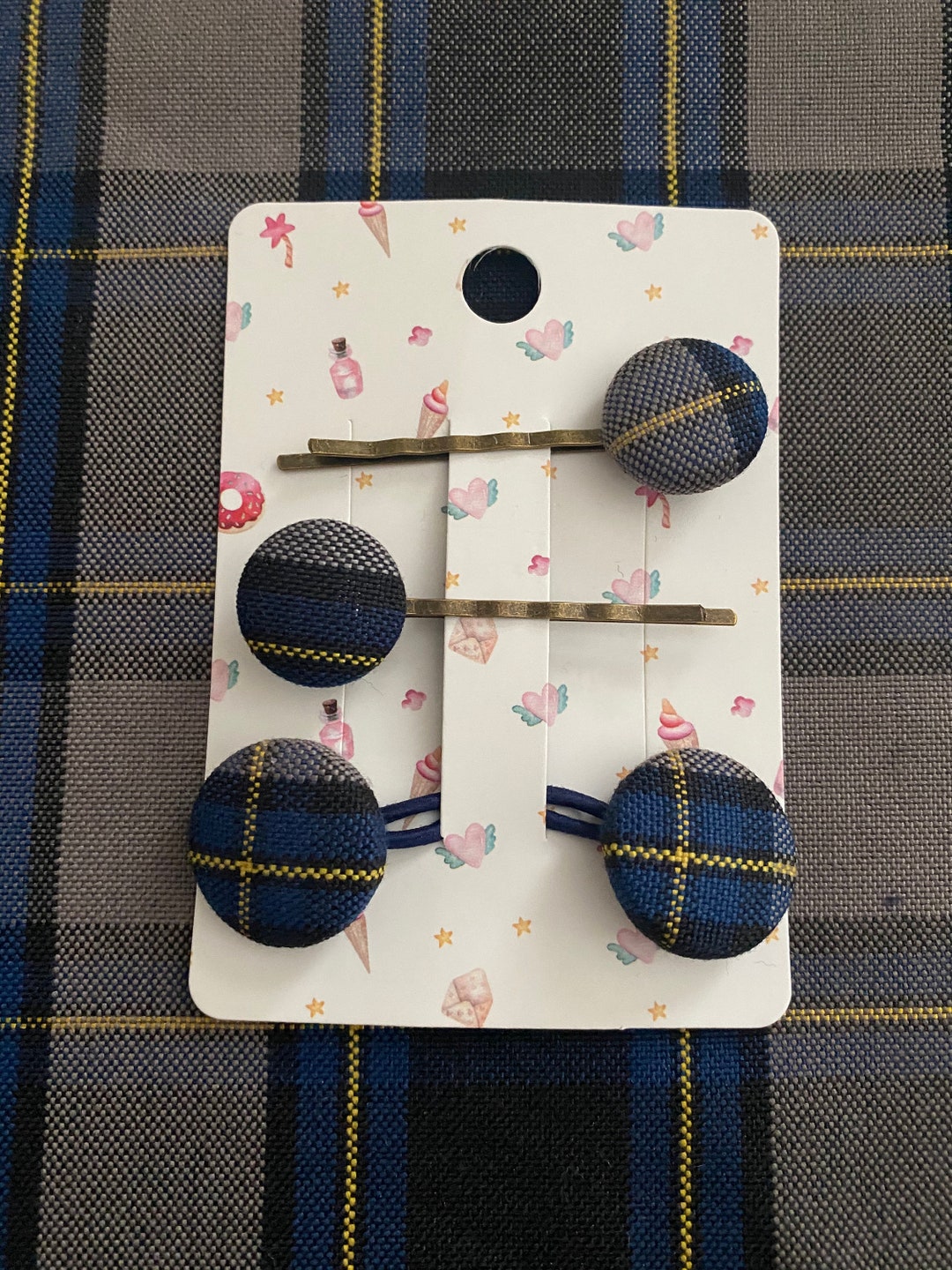 Pius Plaid 87/daulton Plaid/school Uniform Plaid/button Hair Bobby Pin ...