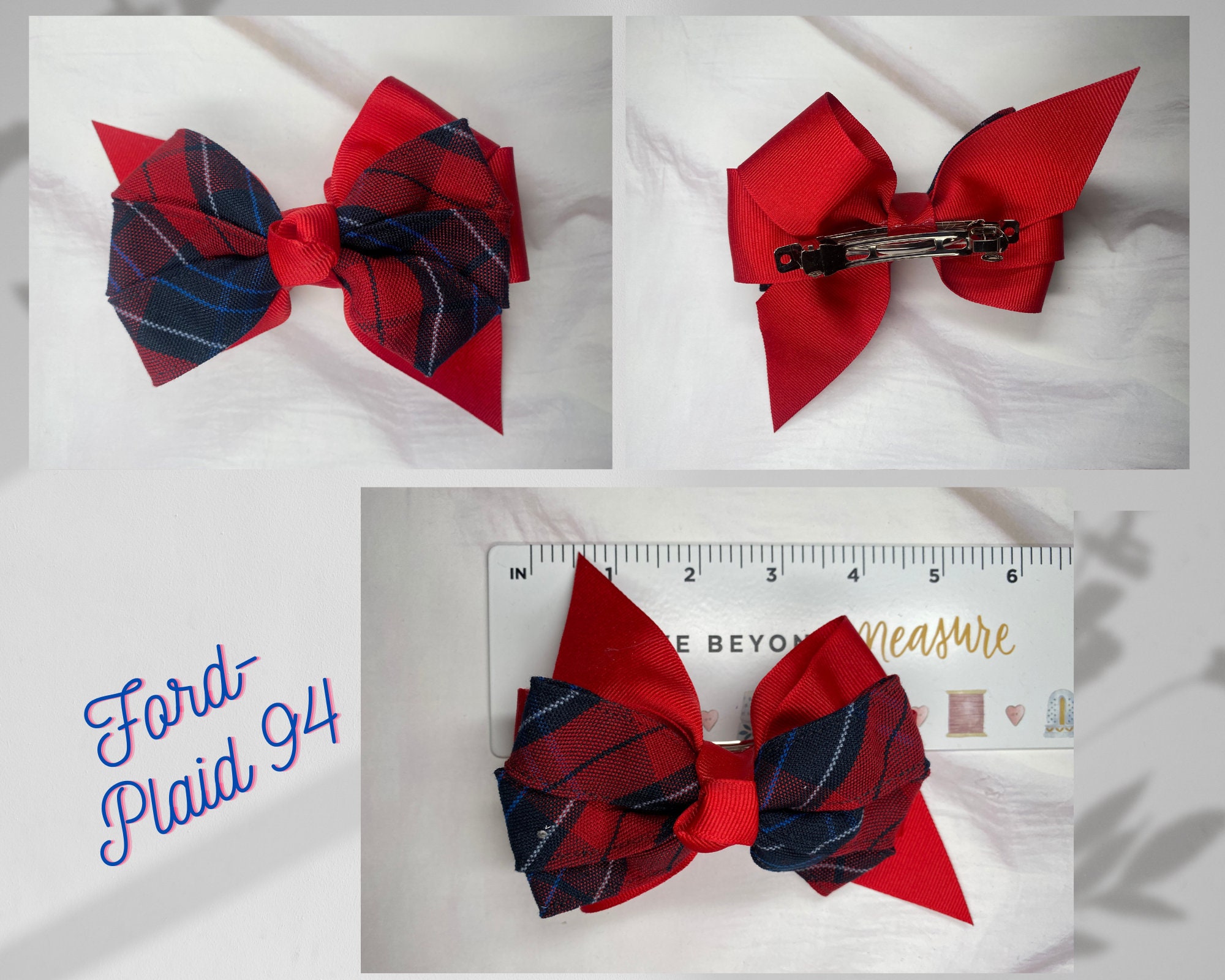 Large Plaid & Ribbon Pinwheel Bow/back to School Uniform Plaid Fabric ...