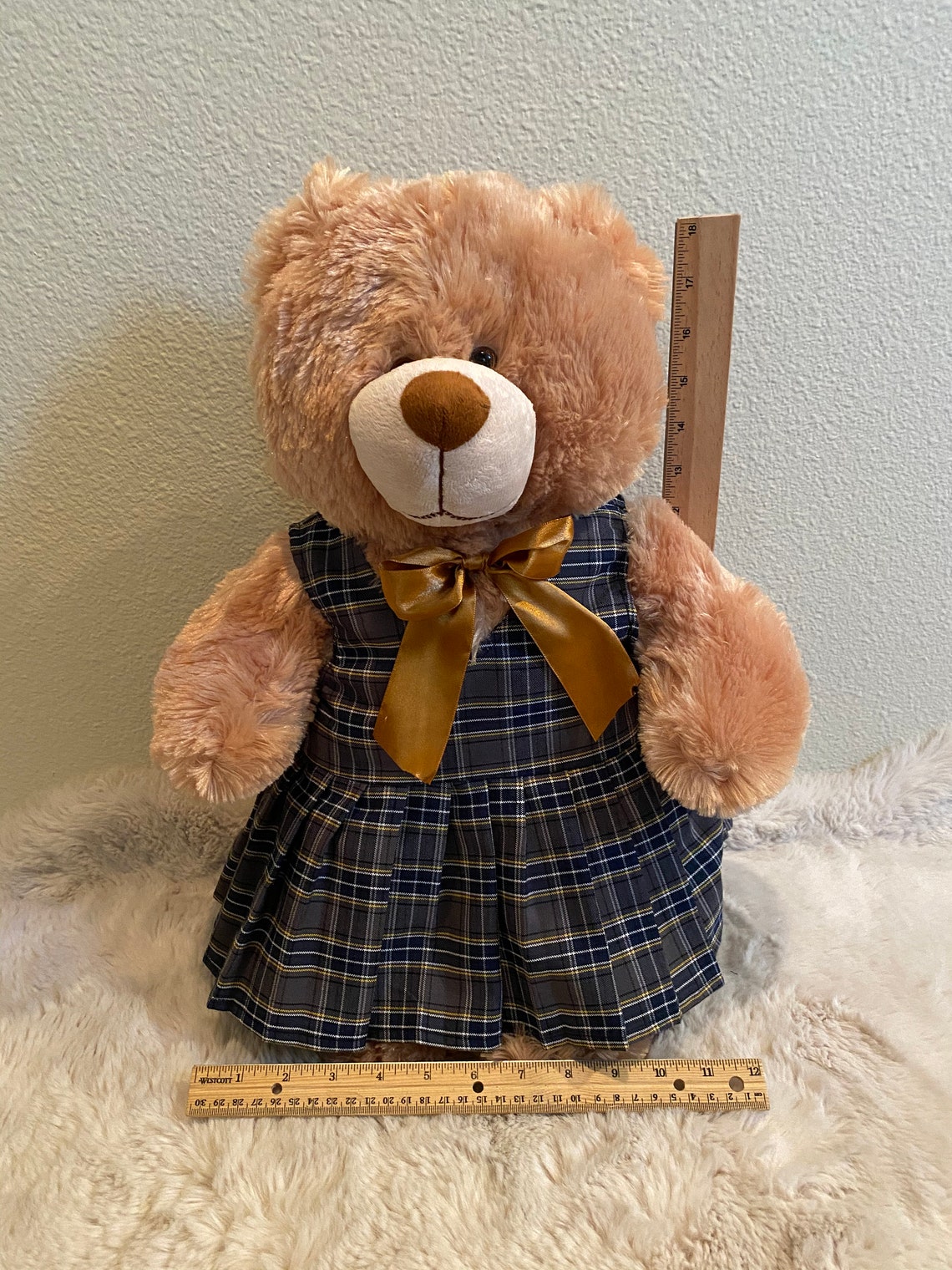 12 Inch /18 Inch Tan Plush Teddy Bear /navy Gray Yellow and | Etsy