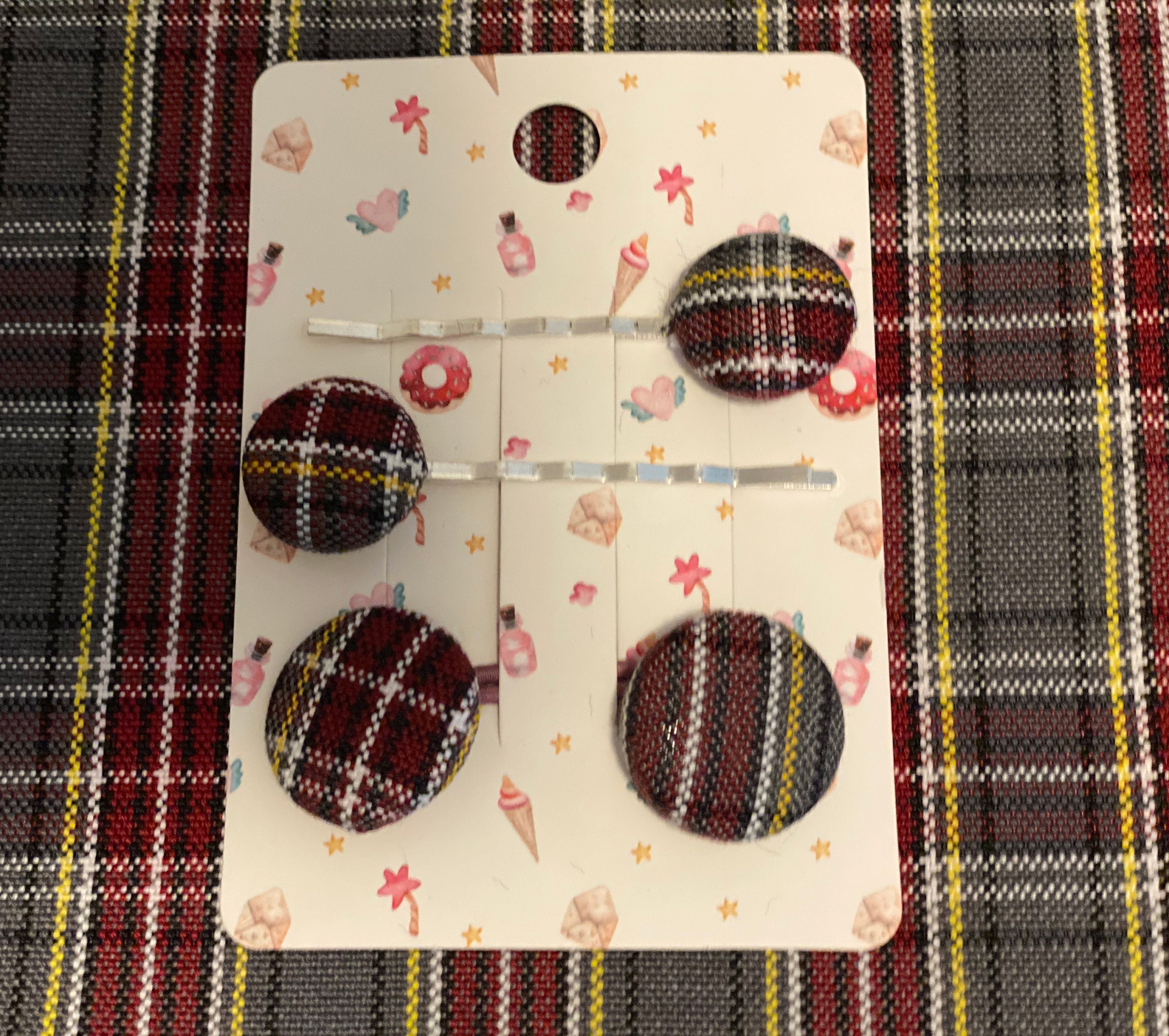 Cola Plaid 43/school Uniform Plaid/button Hair Bobby - Etsy