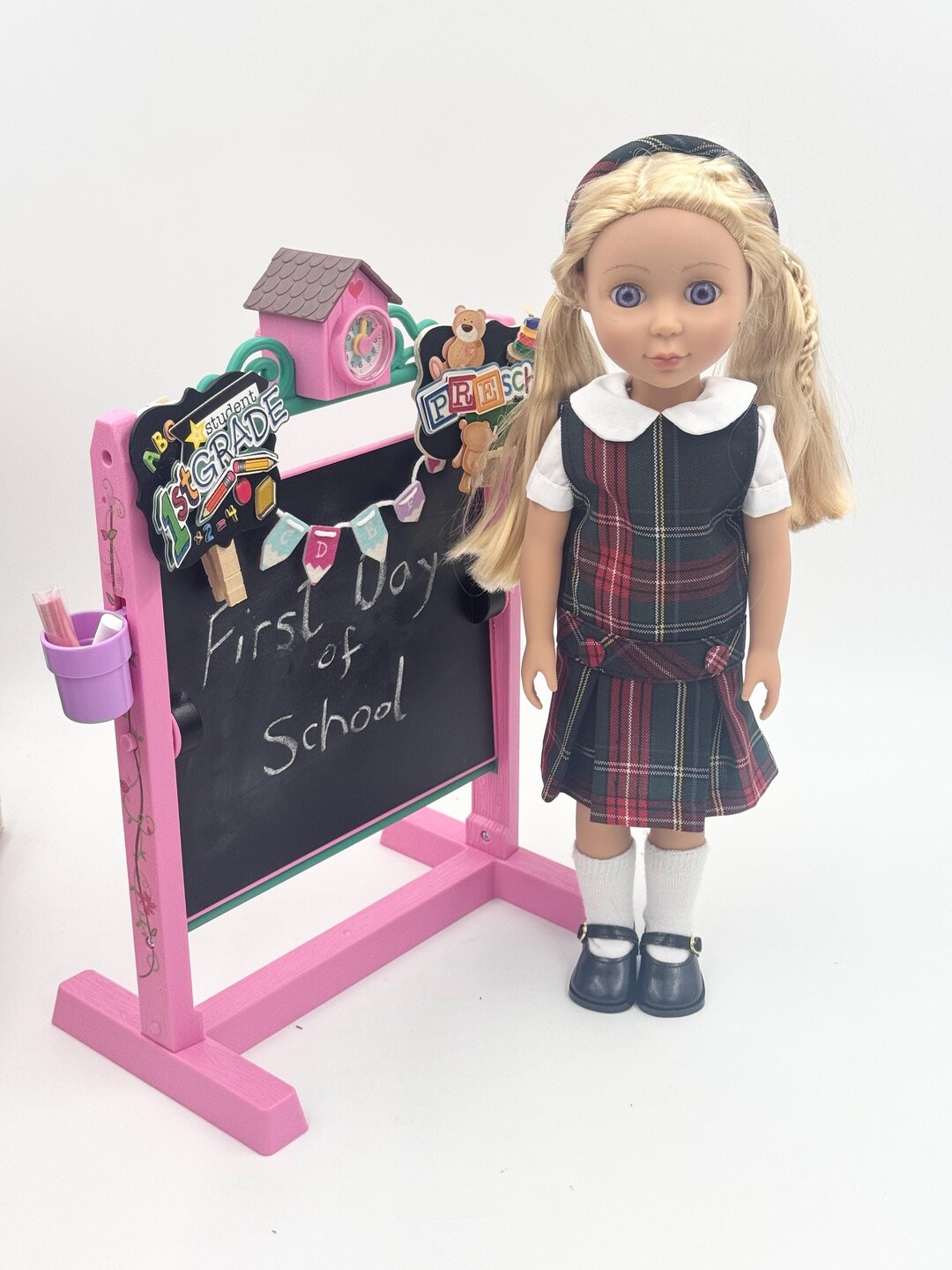 Plaid 63/14.5 Inch Doll Uniform Outfit/solid Navy/dropped Waist Jumper ...