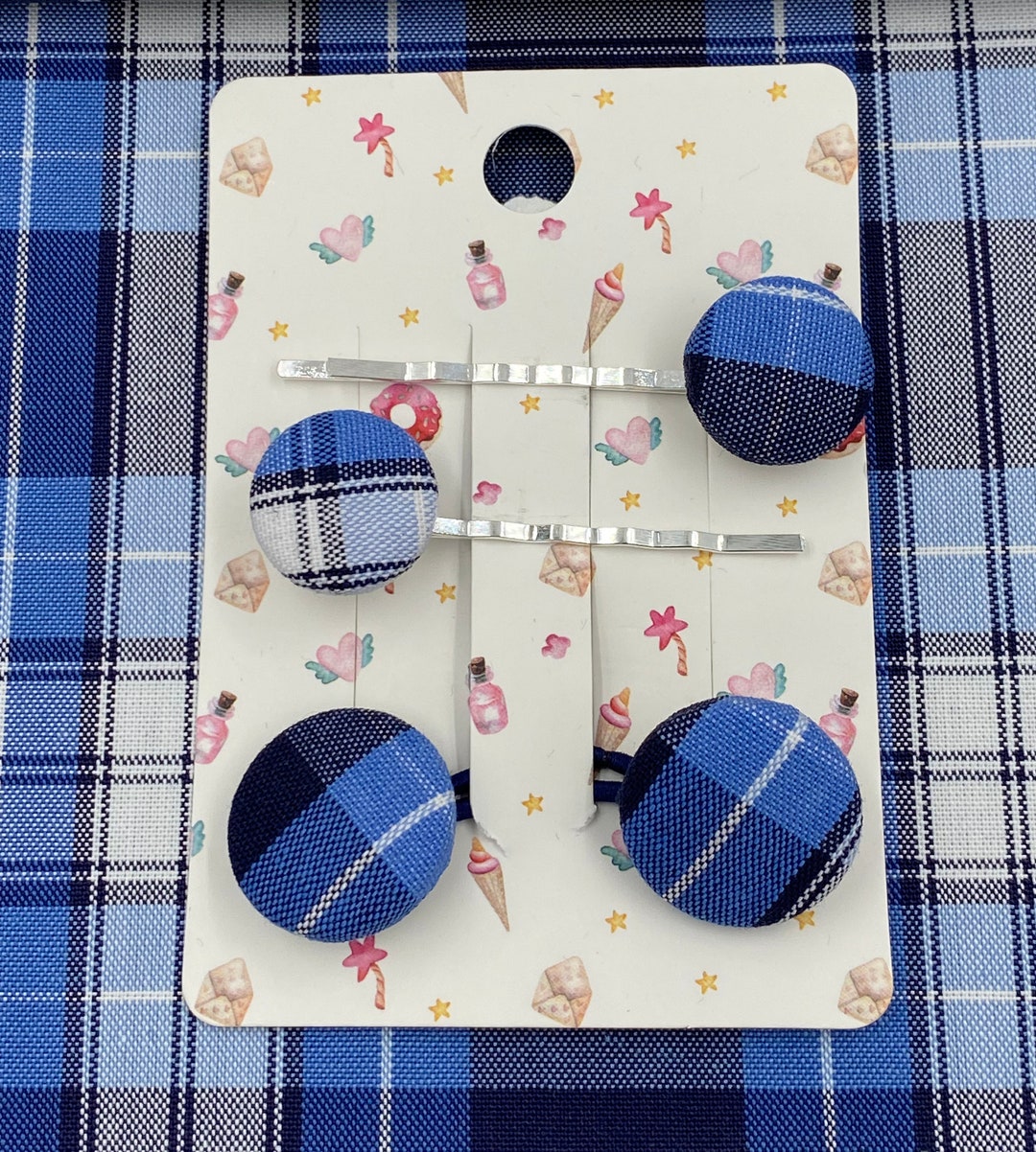 Plaid 76/lt Blue,navy, White School Uniform Plaid/button Hair Bobby Pin ...