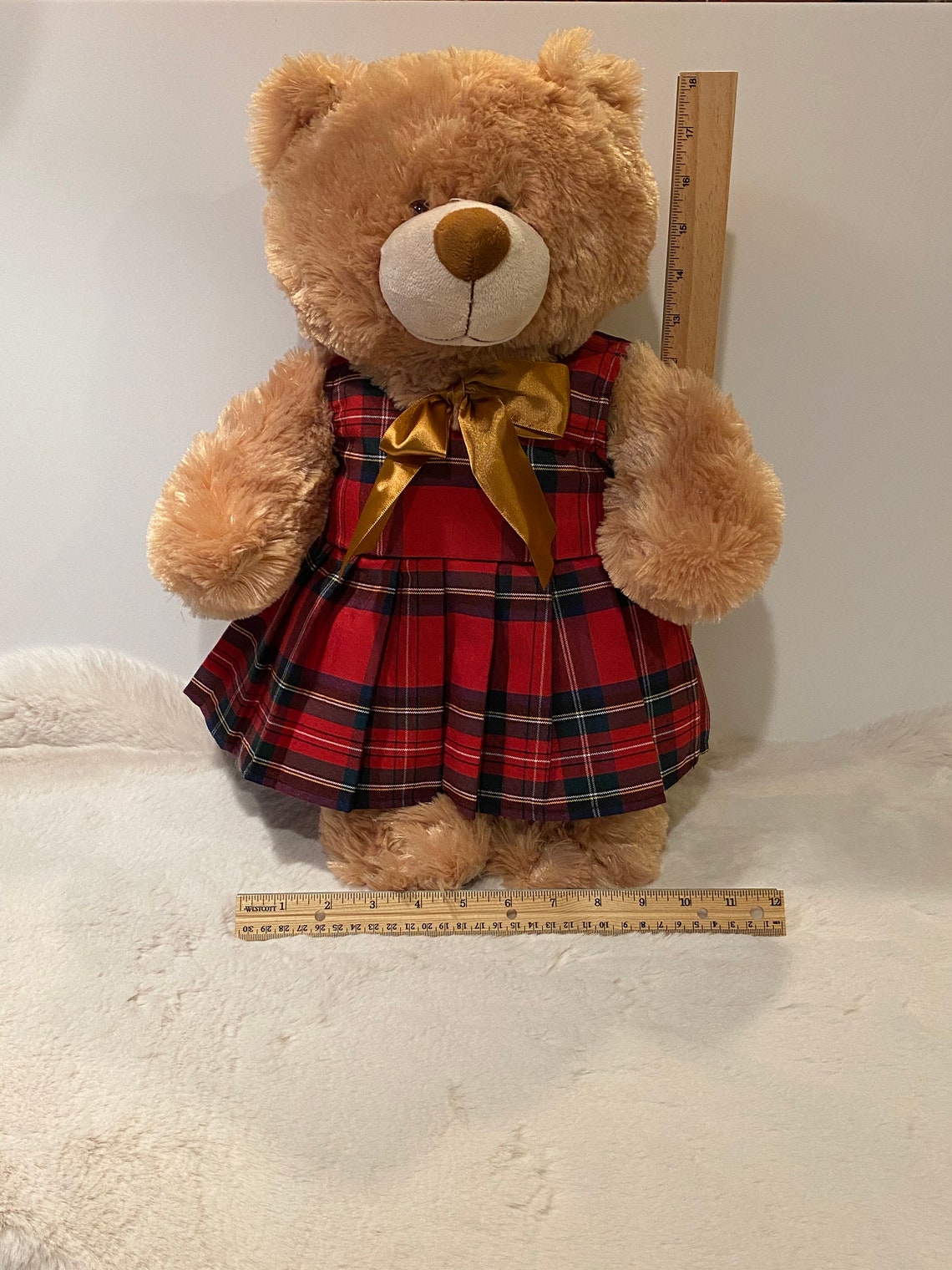 18 Inch Soft Plush Teddy Bear in Classic Red Plaid Fabric School Jumper ...