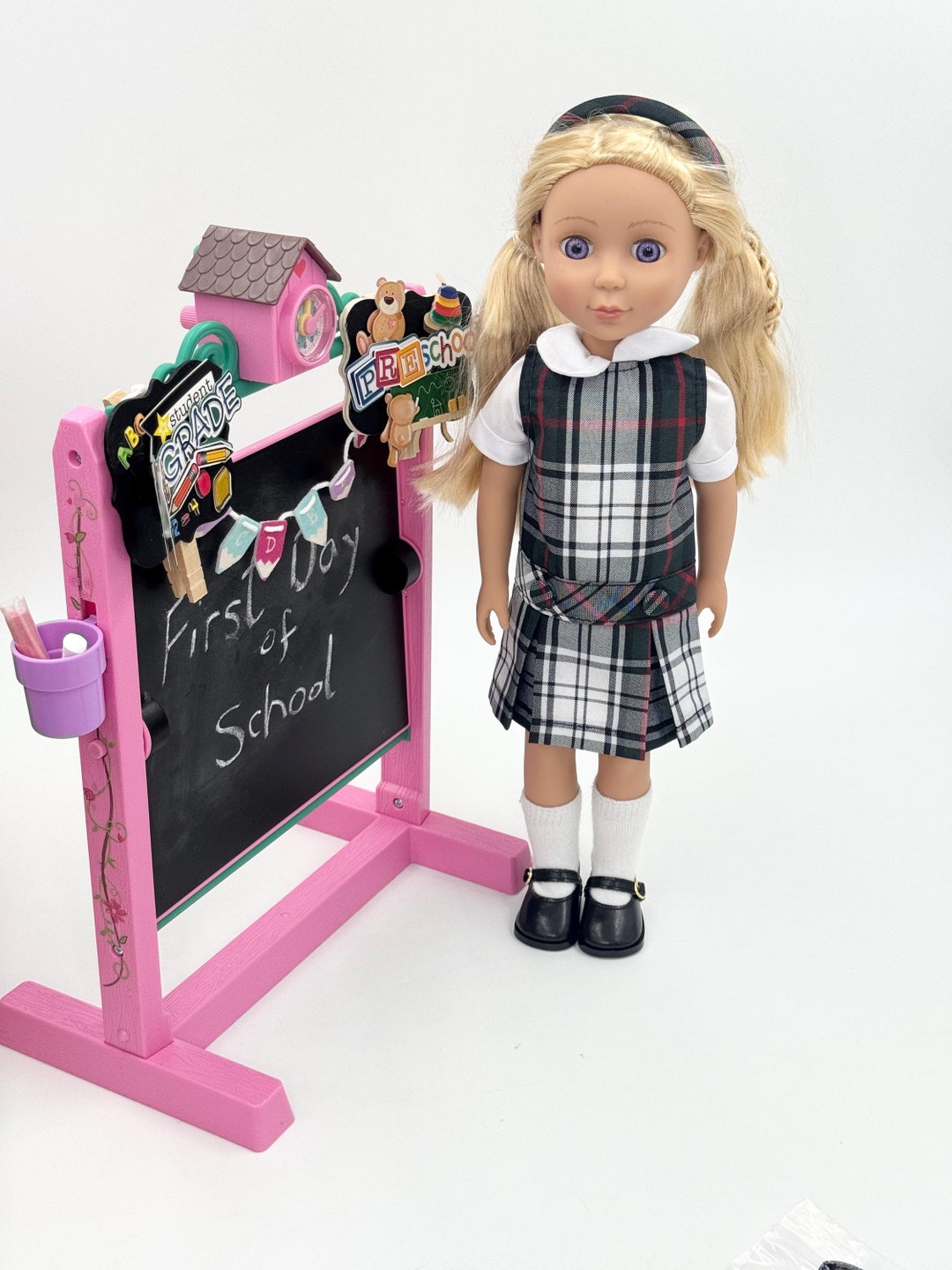 Plaid 49/14.5 Inch Doll Uniform Outfit/solid Navy/dropped Waist Jumper ...