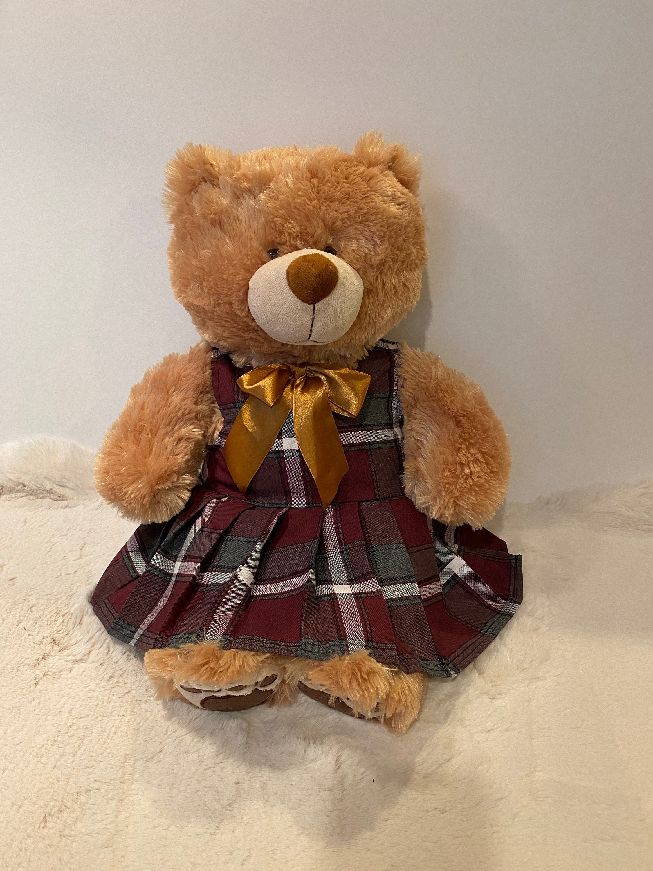 18 inch Soft Plush Teddy Bear in BurgundyGrayWhite Plaid | Etsy