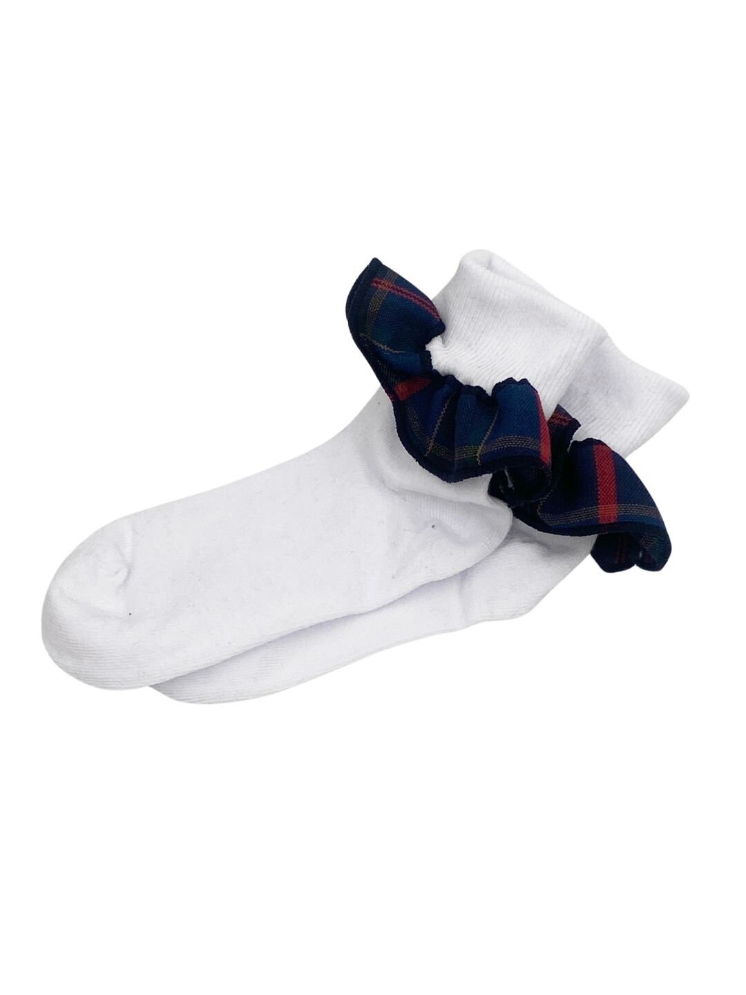 Plaid 93-girls Plaid Trimmed Ruffled Ankle Socks--school Uniform Socks ...
