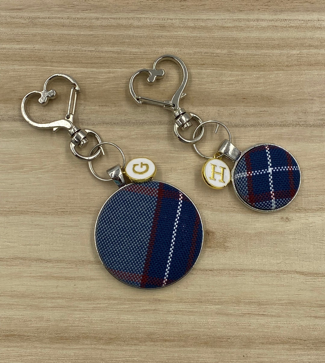 School Plaid P82/heart Shape Keychain Clip/personalized/key Fob ...
