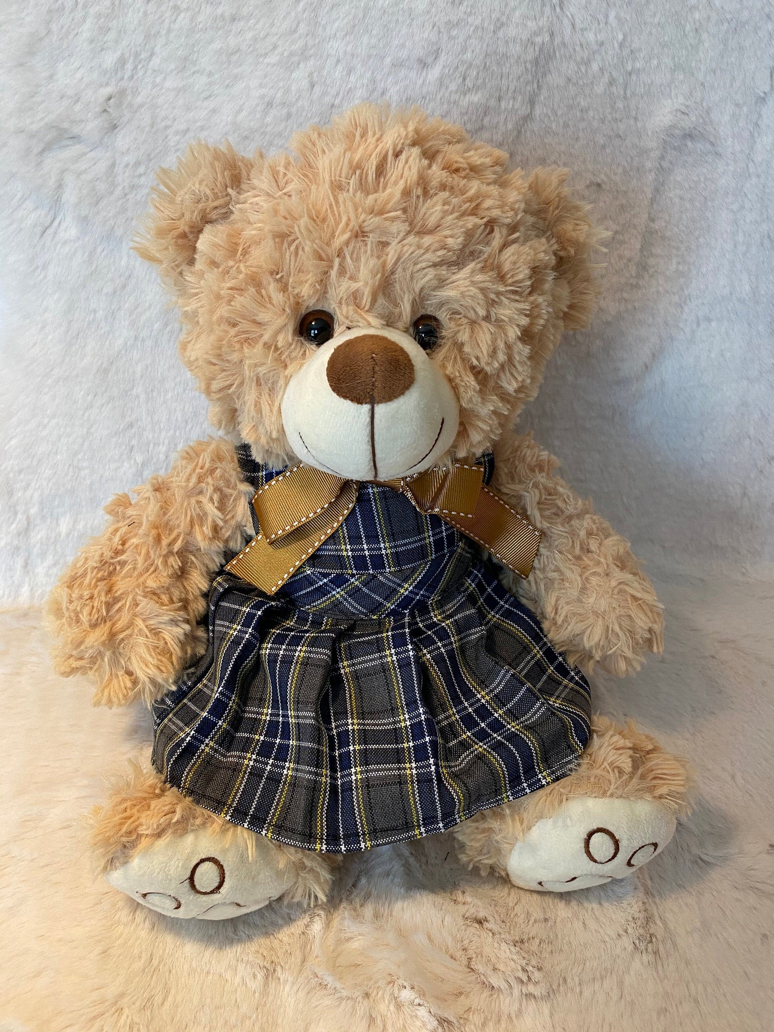 12 Inch /18 Inch Tan Plush Teddy Bear /navy Gray Yellow and | Etsy