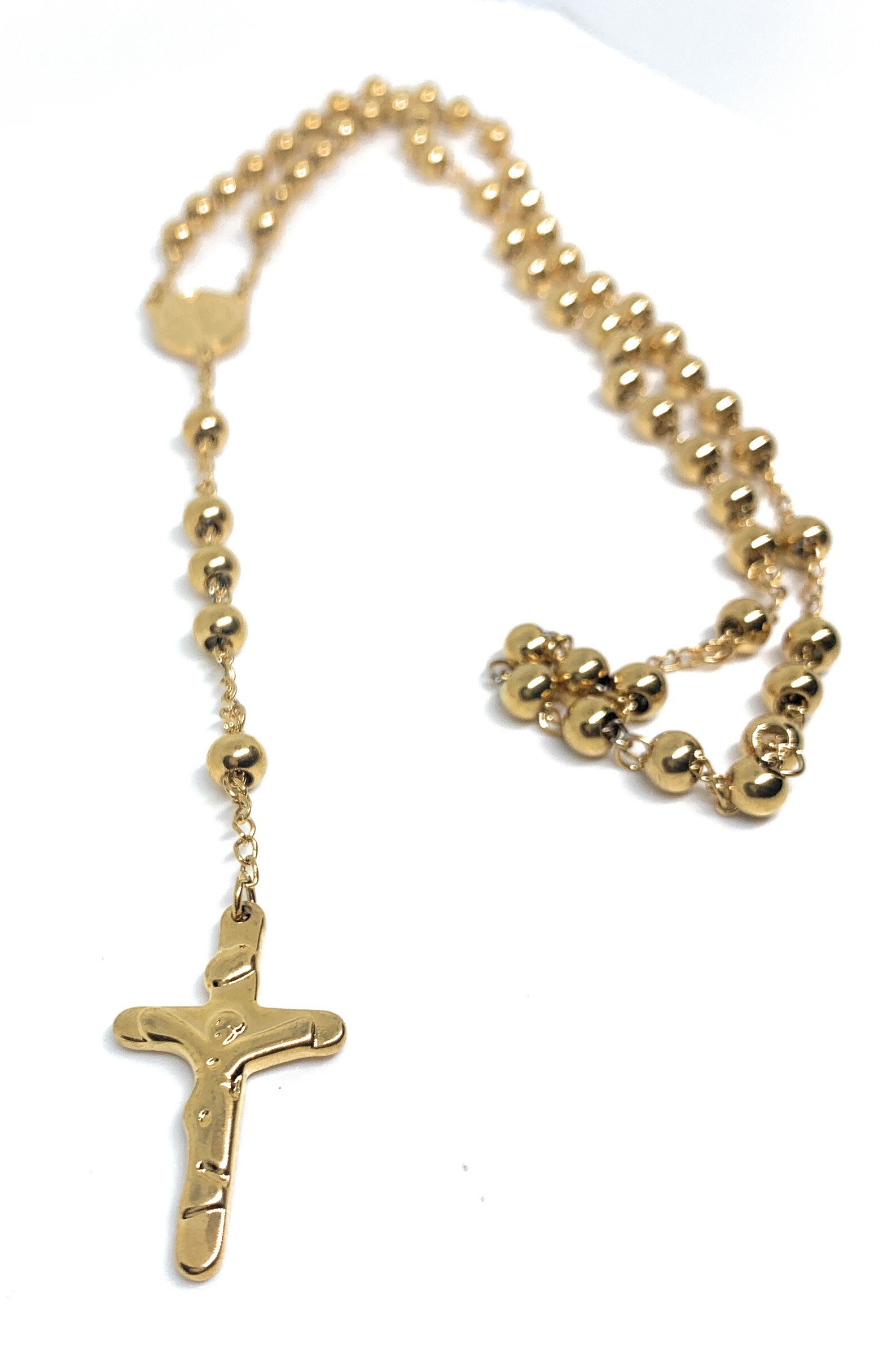 Stainless Steel Rosary Necklace: 8mm Black Bead Cross Chain - Etsy