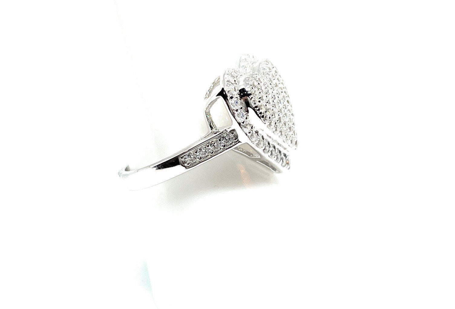 Sterling Silver Pave Heart Ring: CZ Love Ring - Etsy