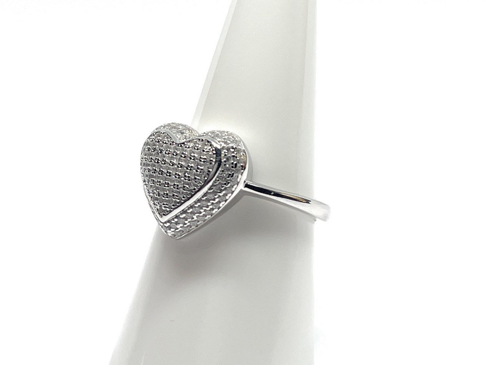 Heart Ring Pave Heart Ring Diamond Heart Sterling Silver - Etsy