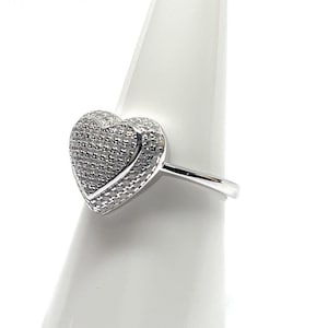 Heart Ring, Pave Heart Ring, Diamond Heart, Sterling Silver Heart Ring ...
