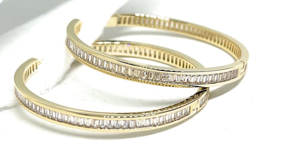 Baguette hoop earrings inside out hoop 2 inch hoop diamond | Etsy