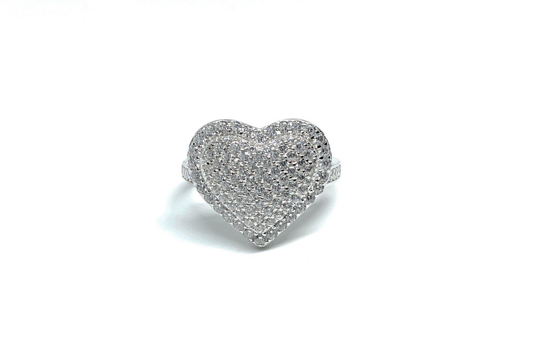 Sterling Silver Pave Heart Ring: CZ Love Ring - Etsy