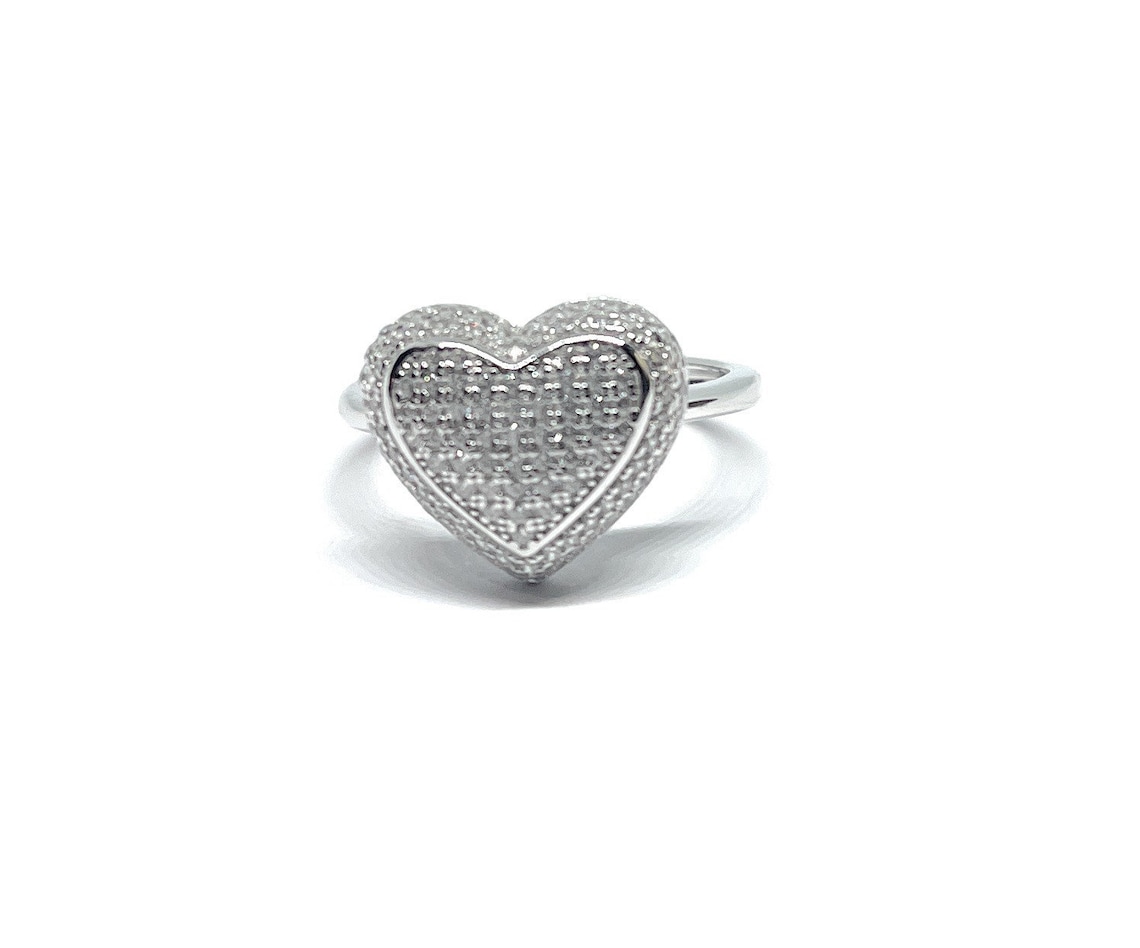 Heart Ring Pave Heart Ring Diamond Heart Sterling Silver - Etsy