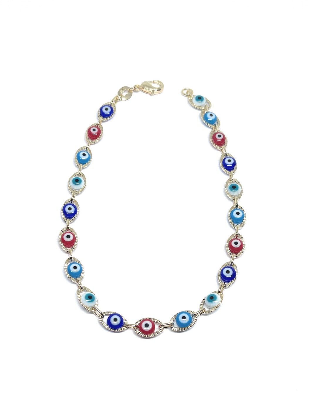Gold Filled Evil Eye Anklet: Multi Color Amulet Bracelet (9.5 Inch) - Etsy