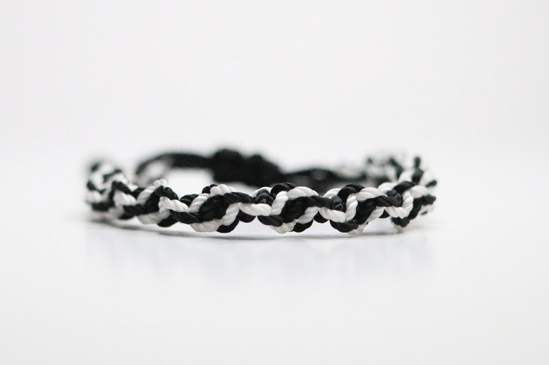 Checkered Black and White Spiraled Bracelet Adjustable String Bracelet ...