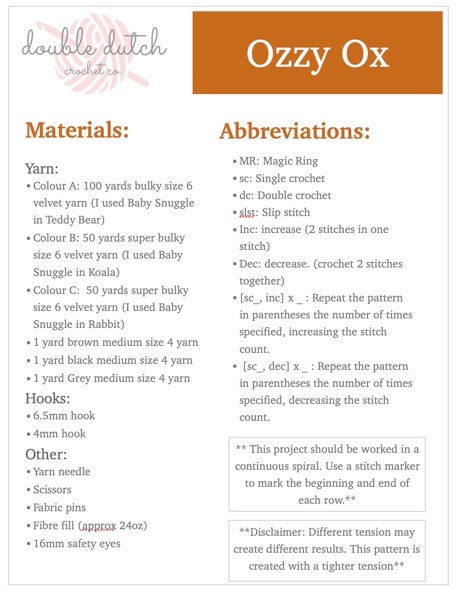 Ozzy the Ox CROCHET PATTERN Amigurumi Crochet Pattern PDF - Etsy