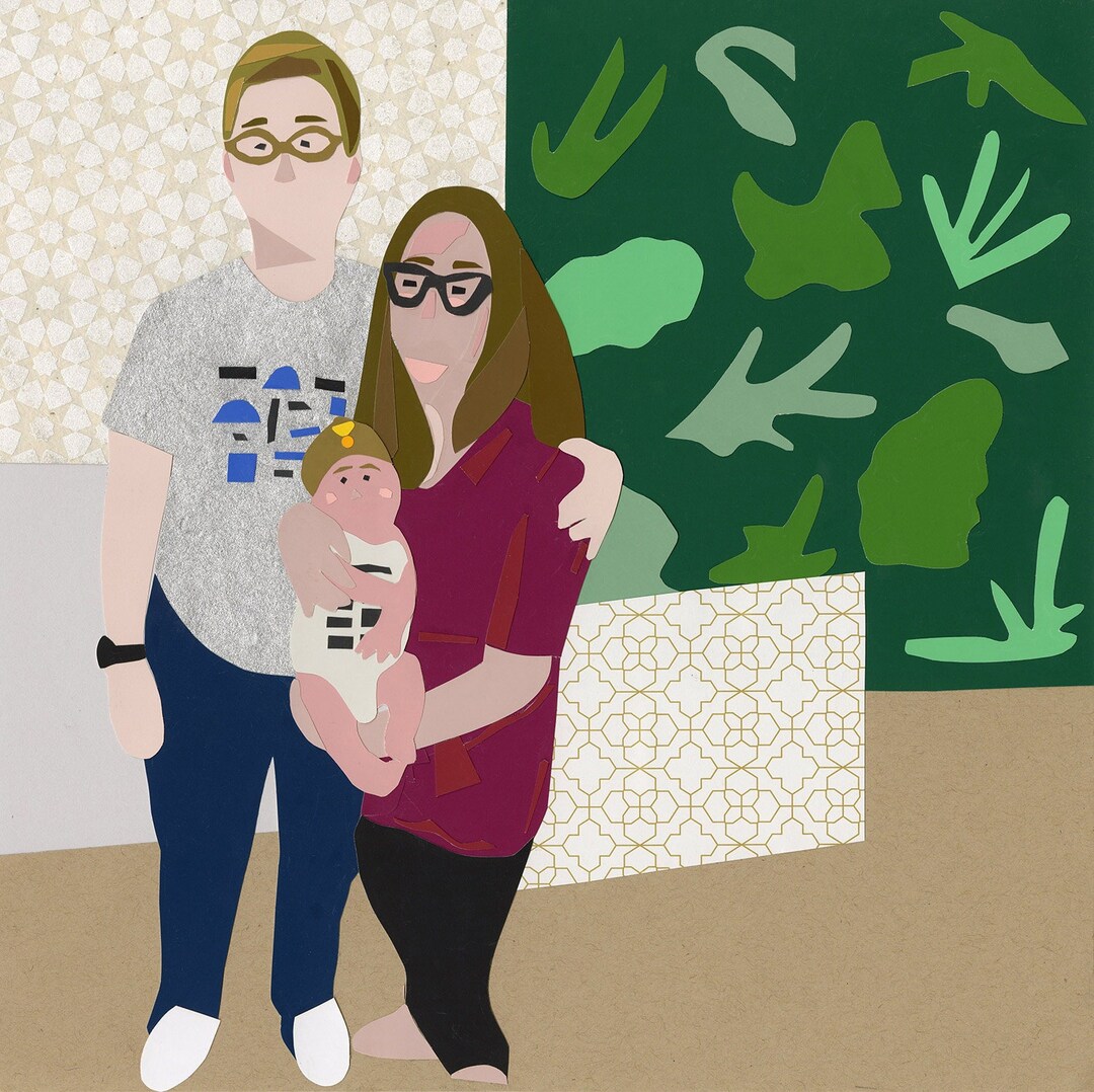 Custom Paper Collage From Photo. Collaged Family Portrait. Mixed Media ...