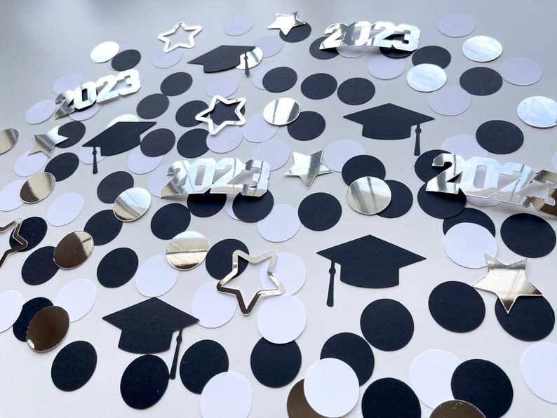 Graduation Confetti - Black White Gold Silver Graduation Confetti ...