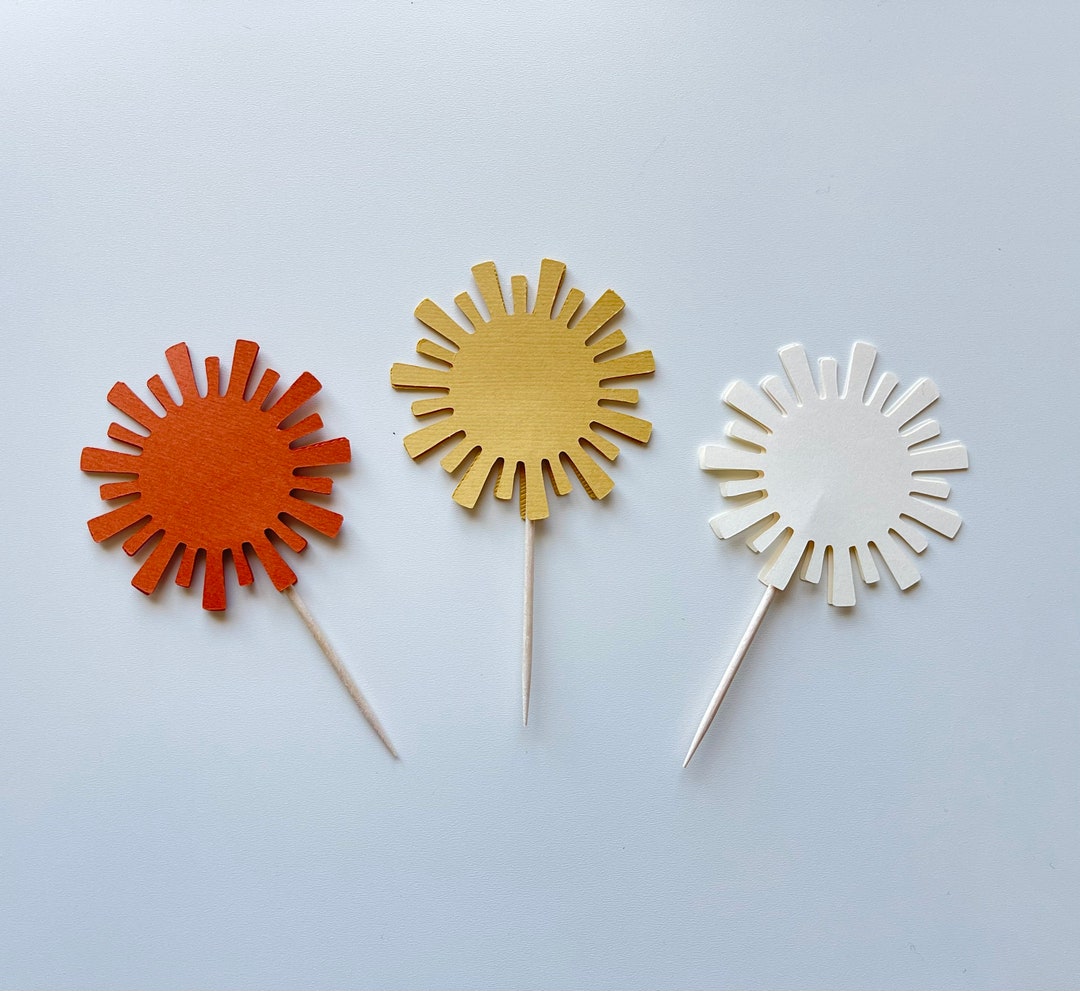 Boho Sunshine Cupcake Toppers, Sun Cupcake Toppers, Golden Sun Cupcake ...