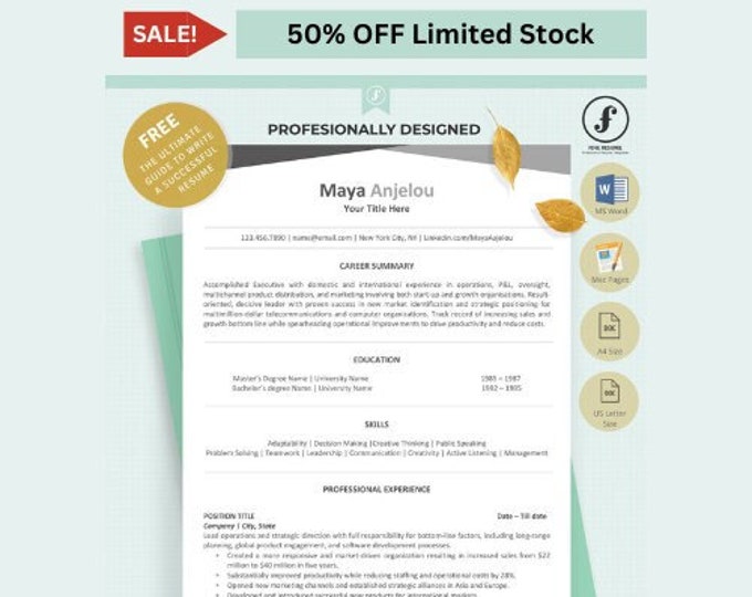 3 Page Resume Template Cover Letter and References Template for MS Word ...