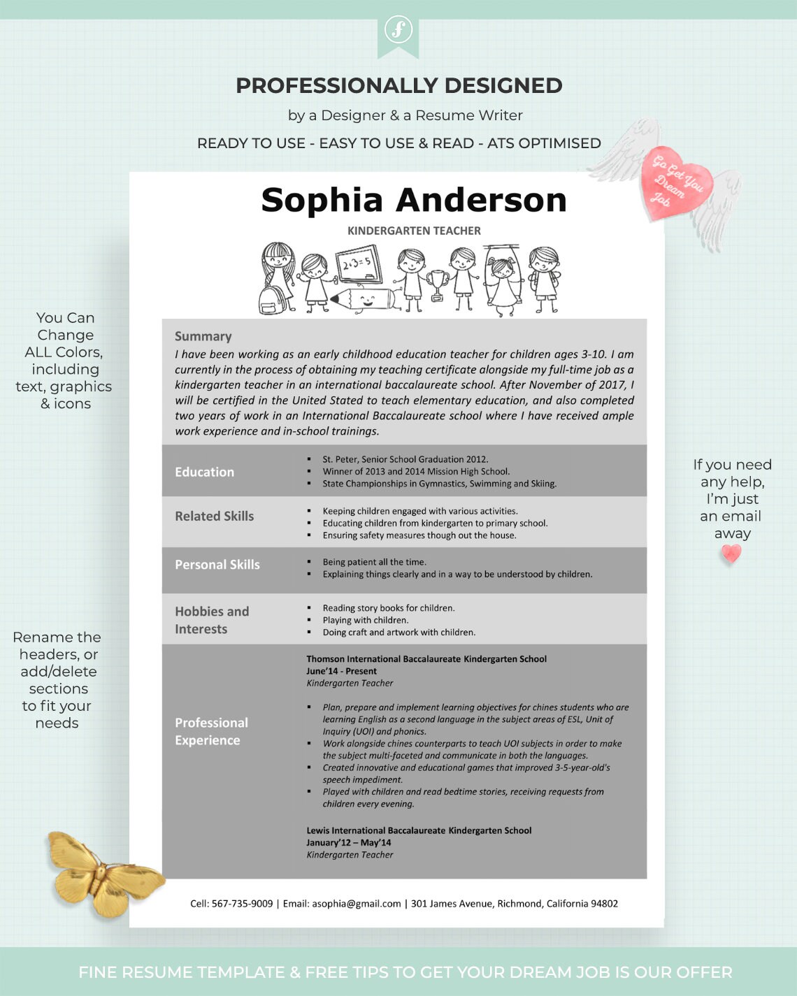 Teacher Resume Template With Matching Cover Letter and - Etsy