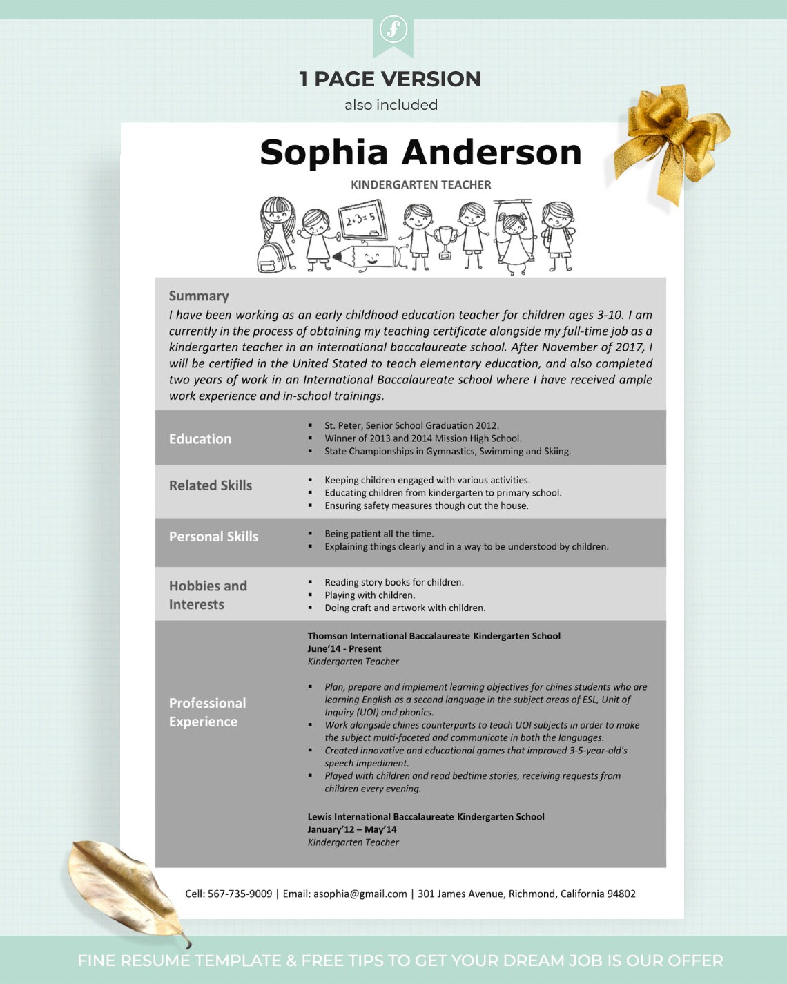 Teacher Resume Template With Matching Cover Letter and Reference Letter ...