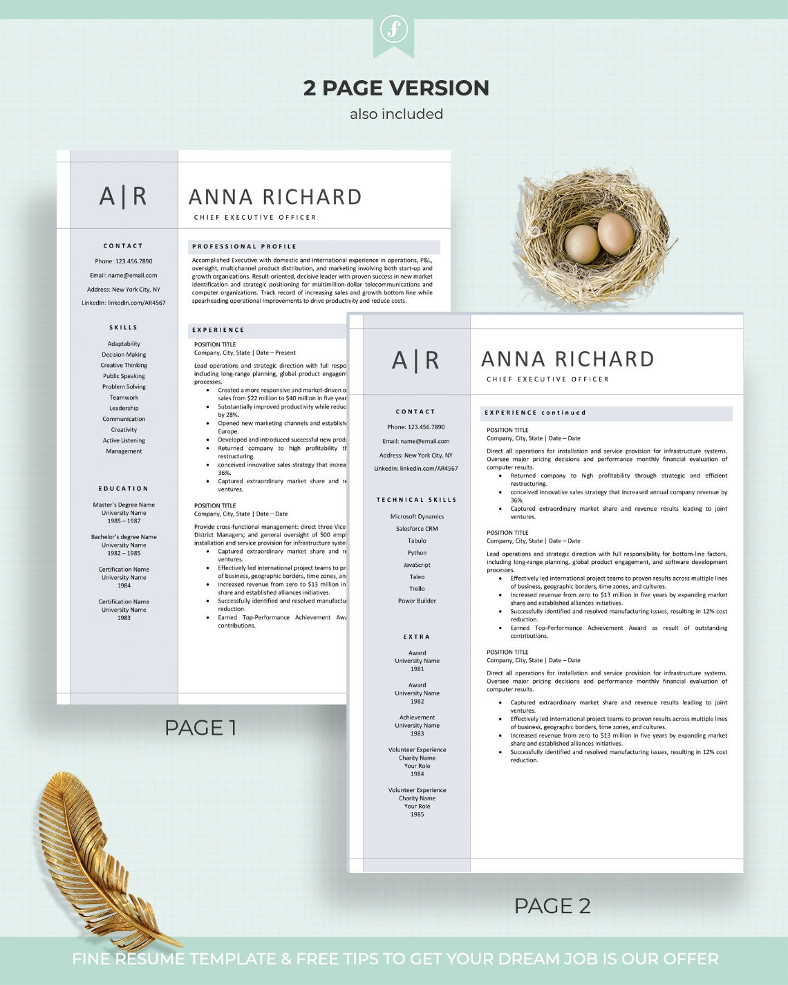 Resume and Cover Letter Template Both Are in Matching Template Along ...
