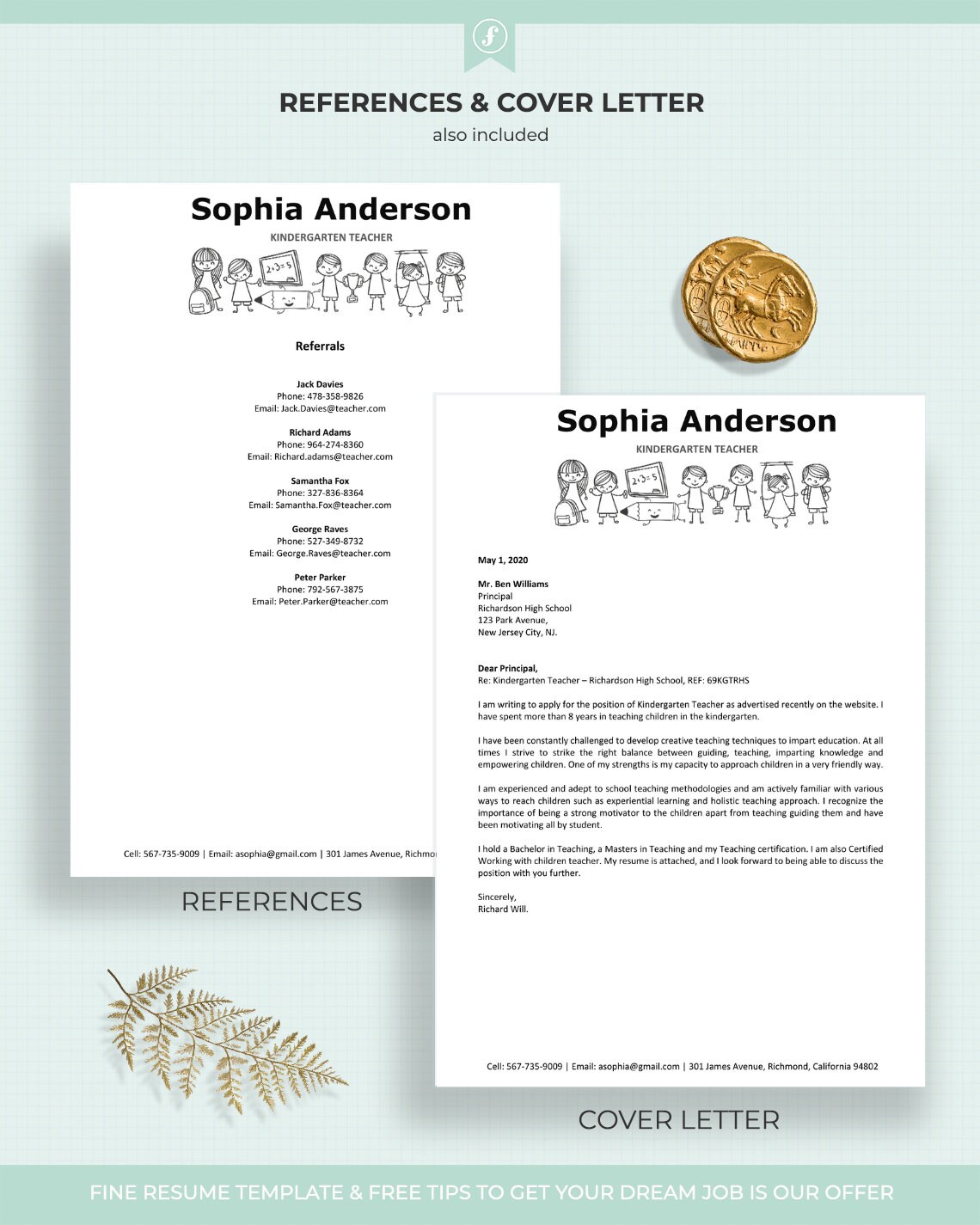 Teacher Resume Template With Matching Cover Letter and Reference Letter ...