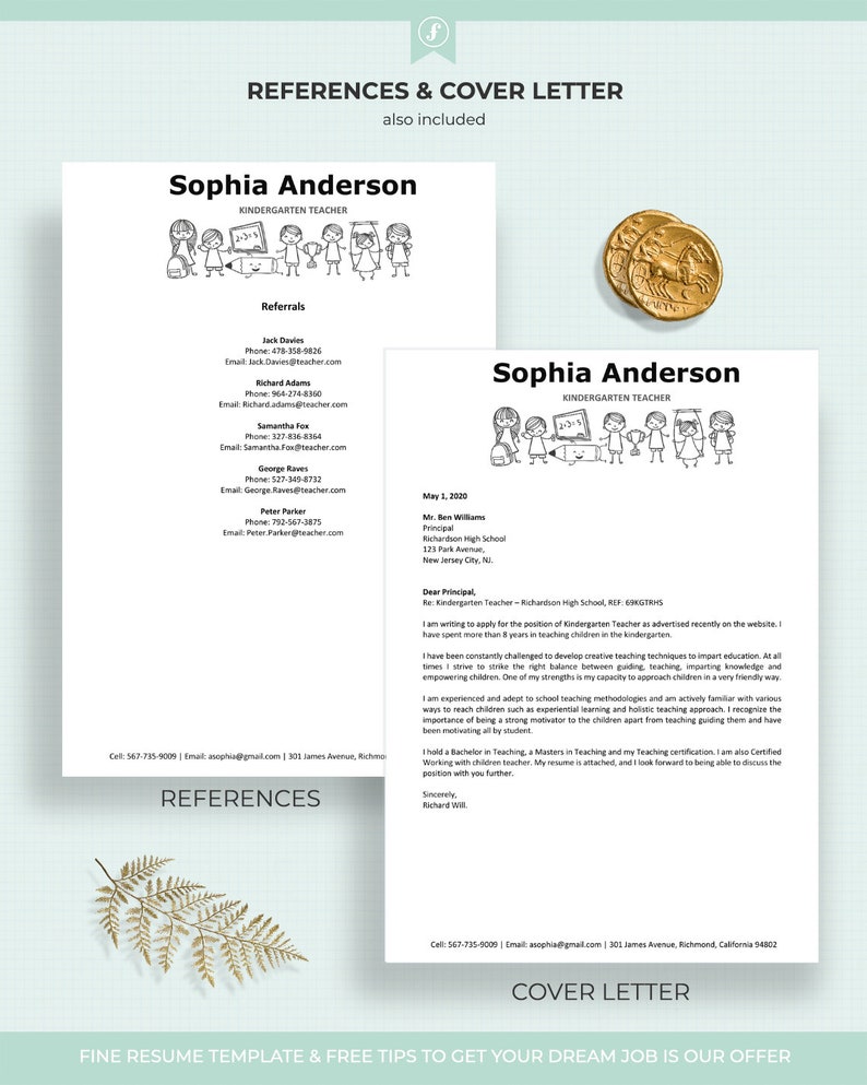 Teacher Resume Template With Matching Cover Letter and Reference Letter ...